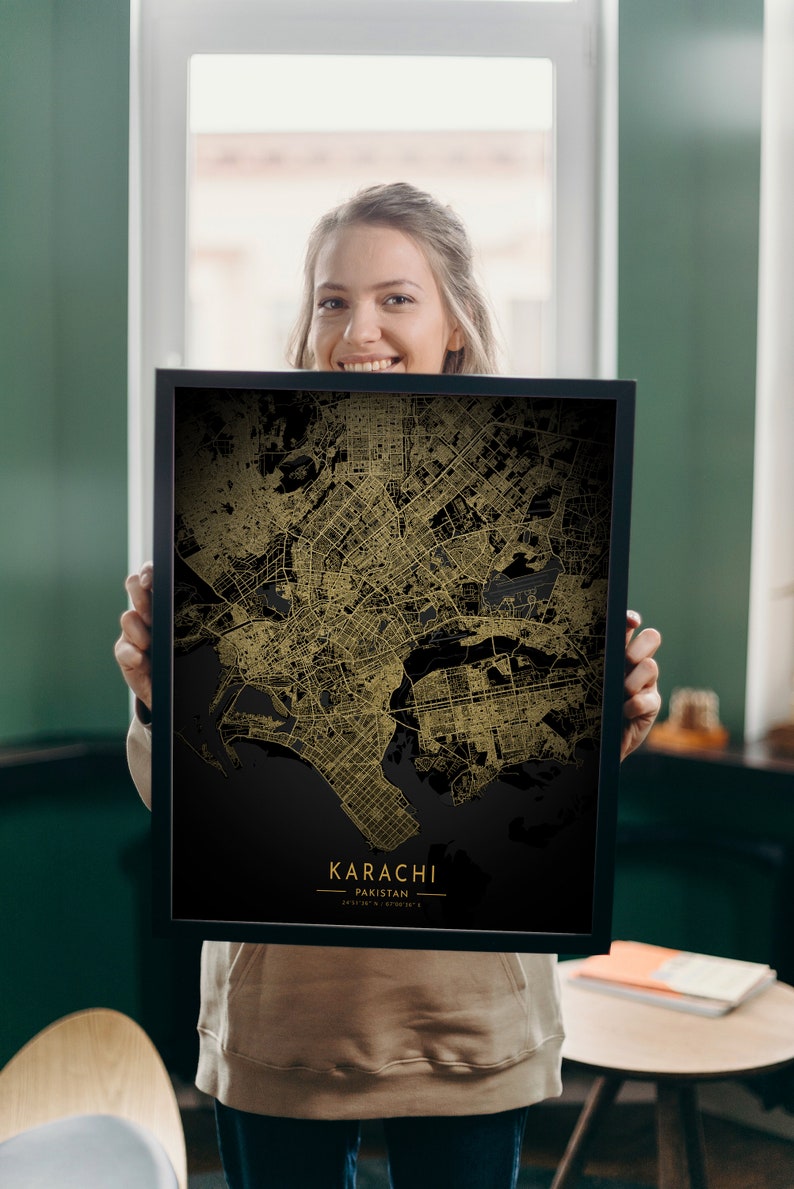 Karachi Map Poster Karachi City Gold Map Poster Karachi - Etsy