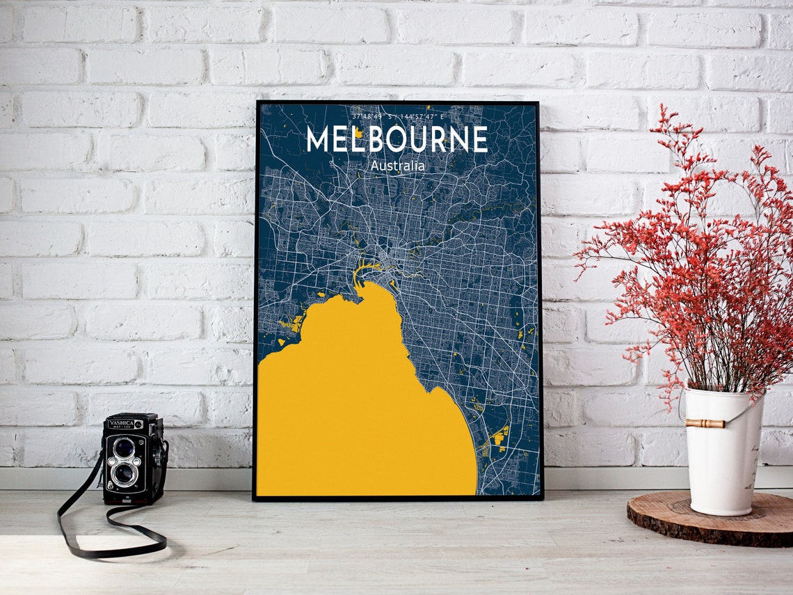 Melbourne Blue Map Poster Melbourne City Blue Map Poster - Etsy