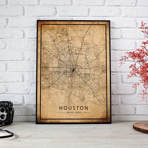 Houston Vintage Map Poster, Houston Old Map, Grunge Houston Map, Texas ...
