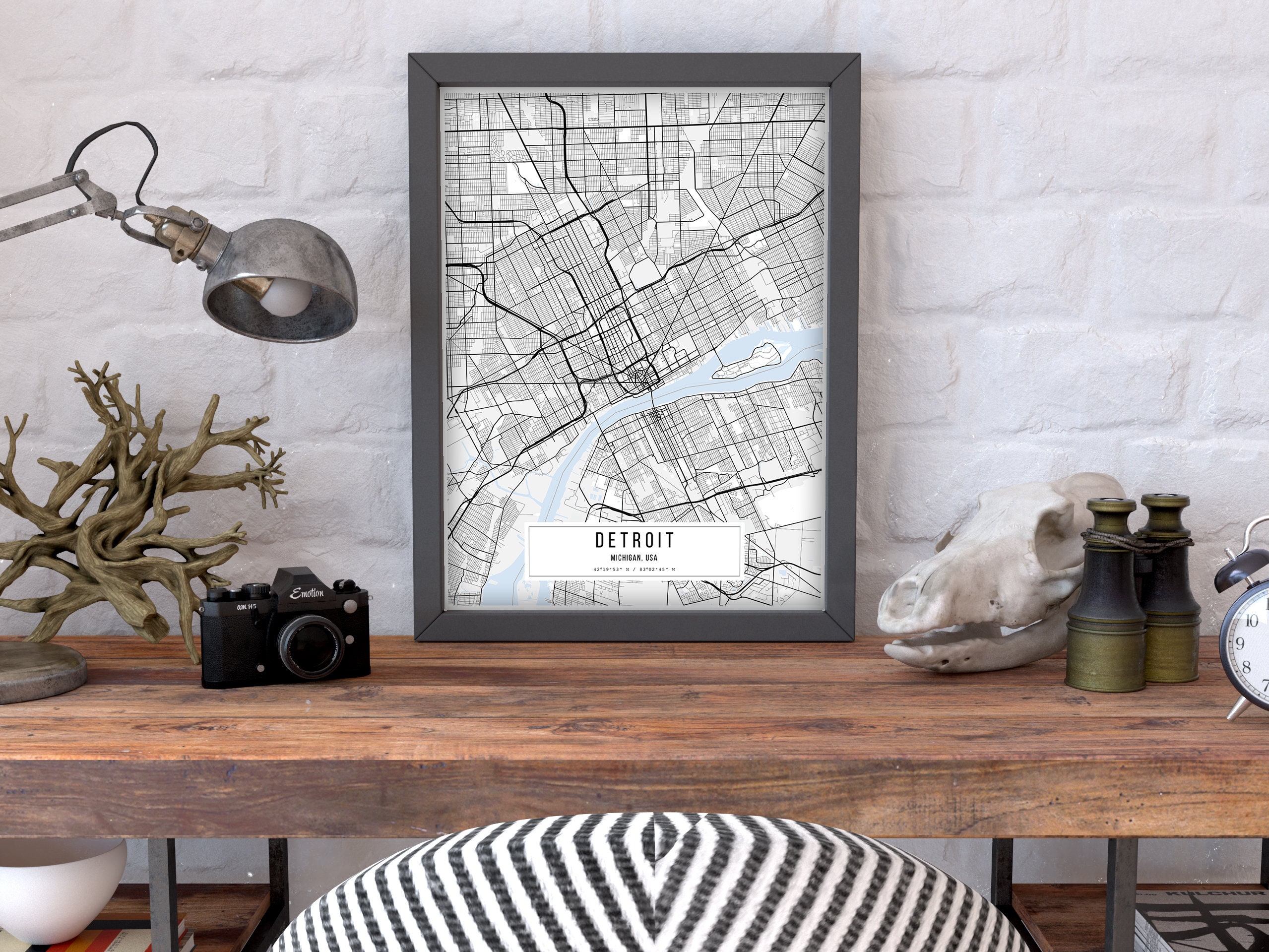 Detroit White Map Poster Detroit Home Decor Detroit Classic - Etsy