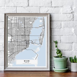 Miami White Map Poster, Miami Home Decor, Miami Classic Map Poster ...
