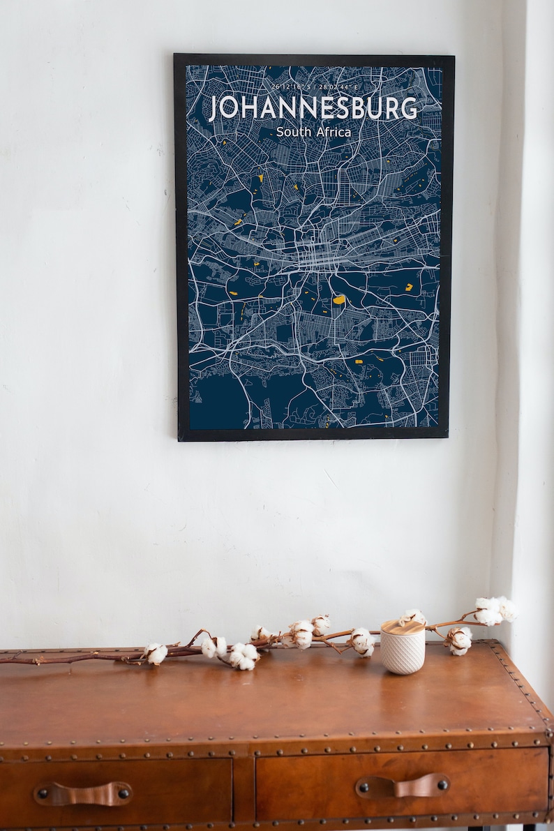 Johannesburg Blue Map Poster Johannesburg City Blue Map - Etsy