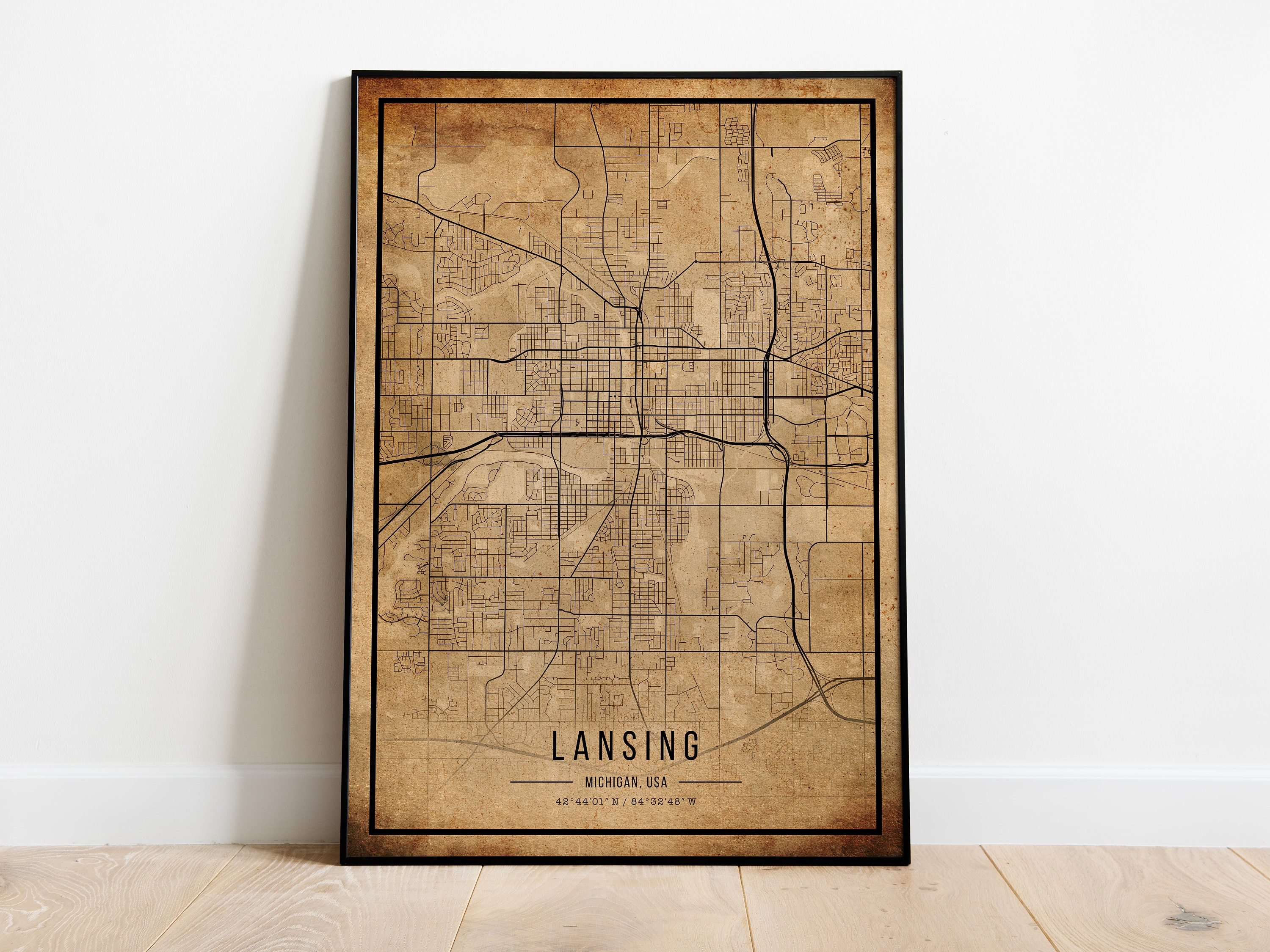 Lansing Vintage Map Poster Lansing Old Map Grunge Lansing | Etsy
