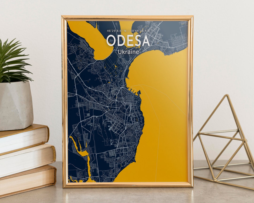 Odesa Mapa Imprimir Ciudad Póster Azul Odesa Ciudad Regalo Ucrania Mapa ...