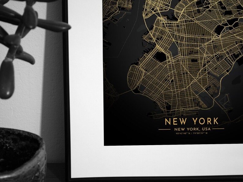New York Map New York Map Poster New York Gold Map Poster - Etsy