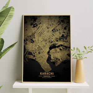 Karachi Map Poster, Karachi City Gold Map Poster, Karachi Canvas ...