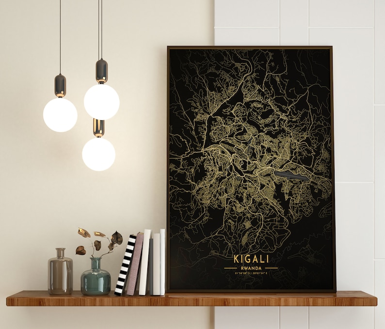Kigali Map Poster Kigali City Gold Map Poster Kigali Canvas - Etsy