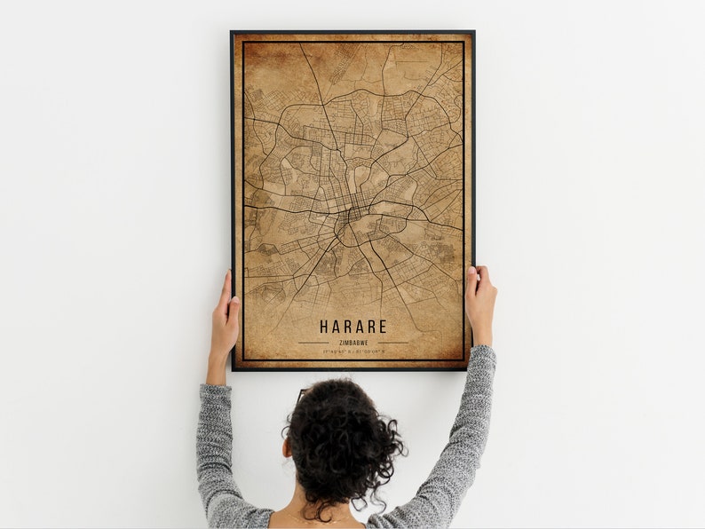 Harare Vintage Map Poster Harare Old Map Grunge Harare Map | Etsy