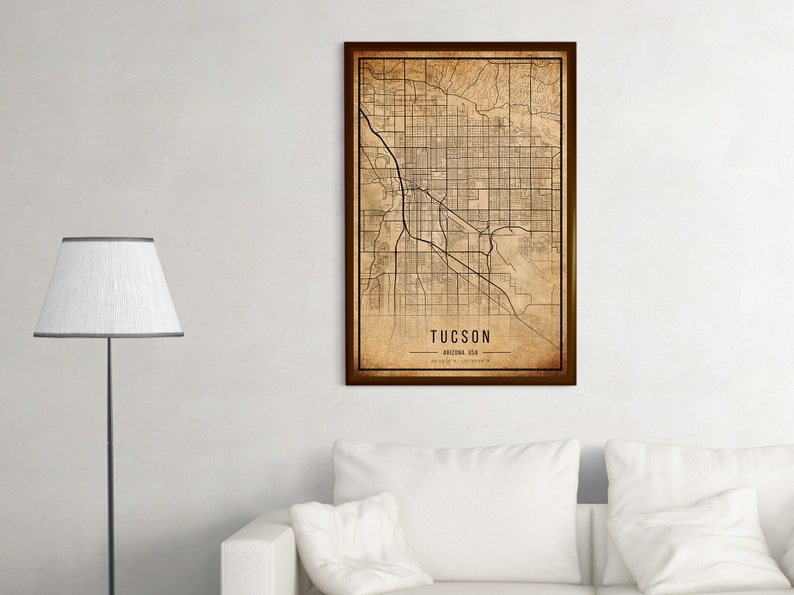 Tucson Vintage Map Poster Tucson Old Map Grunge Tucson Map | Etsy