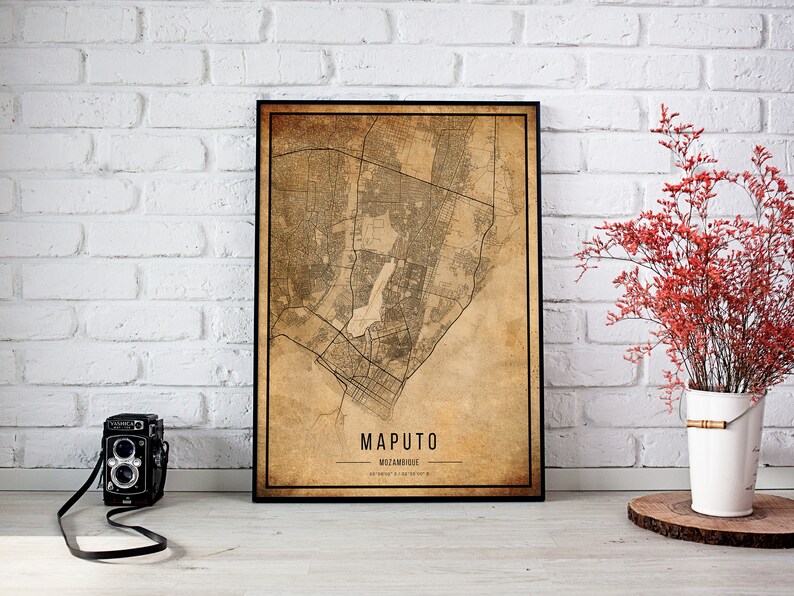 Maputo Vintage Map Poster Maputo Old Map Grunge Maputo Map - Etsy