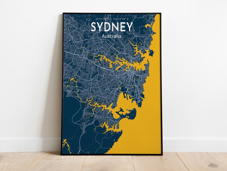 Sydney Blue Map Poster Sydney City Blue Map Poster Sydney | Etsy
