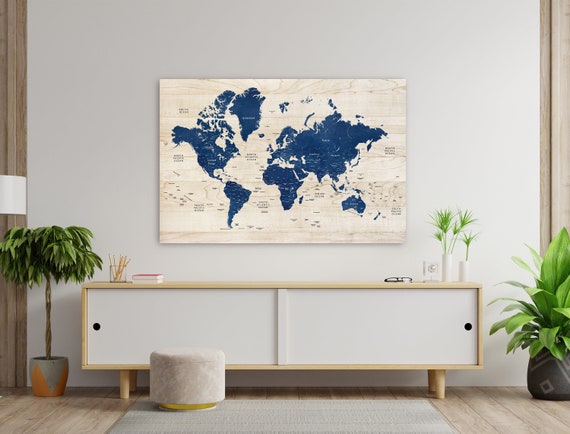 World Map Canvas World Map Poster Family Travel Map | Etsy