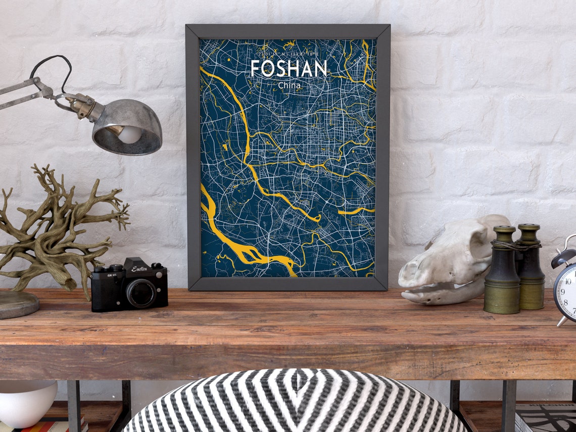 Foshan Blue Map Poster Foshan City Modern Map Print Foshan - Etsy