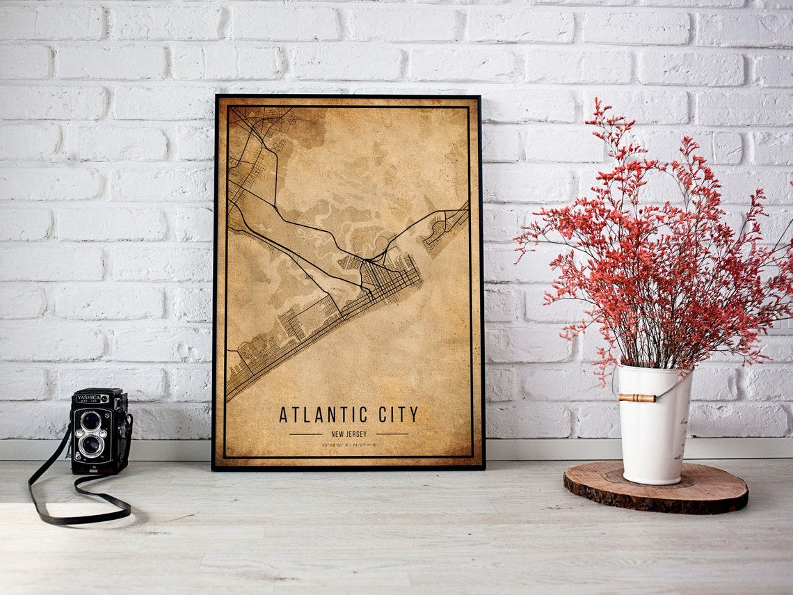 Atlantic City Vintage Map Poster Atlantic City Decor | Etsy