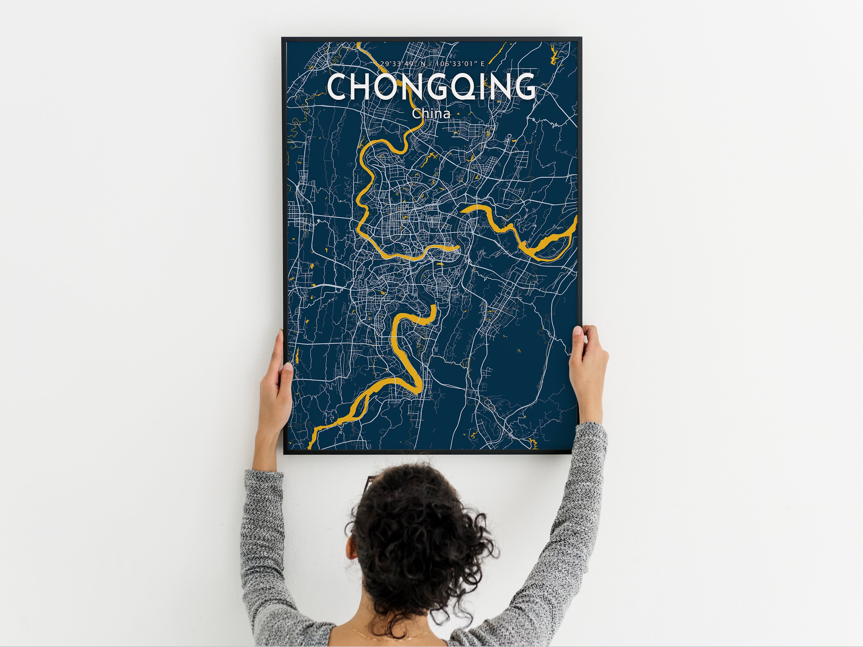 Chongqing Blue Map Poster Chongqing City Modern Map Print | Etsy