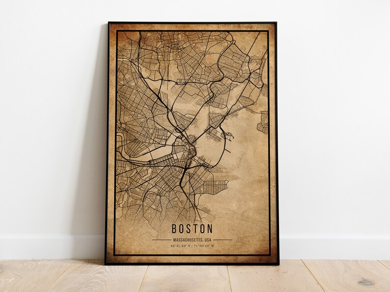Boston Vintage Map Poster Boston Old Map Grunge Boston Map | Etsy