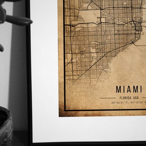 Miami Vintage Map Poster, Miami Old Map, Grunge Miami Map, Florida Old ...