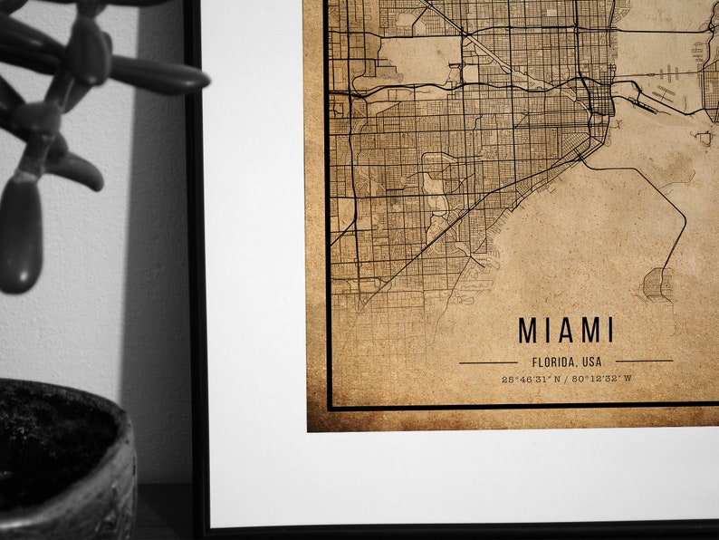 Miami Vintage Map Poster Miami Old Map Grunge Miami Map | Etsy