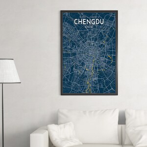 Chengdu Blue Map Poster, Chengdu City Modern Map Print, Chengdu City ...
