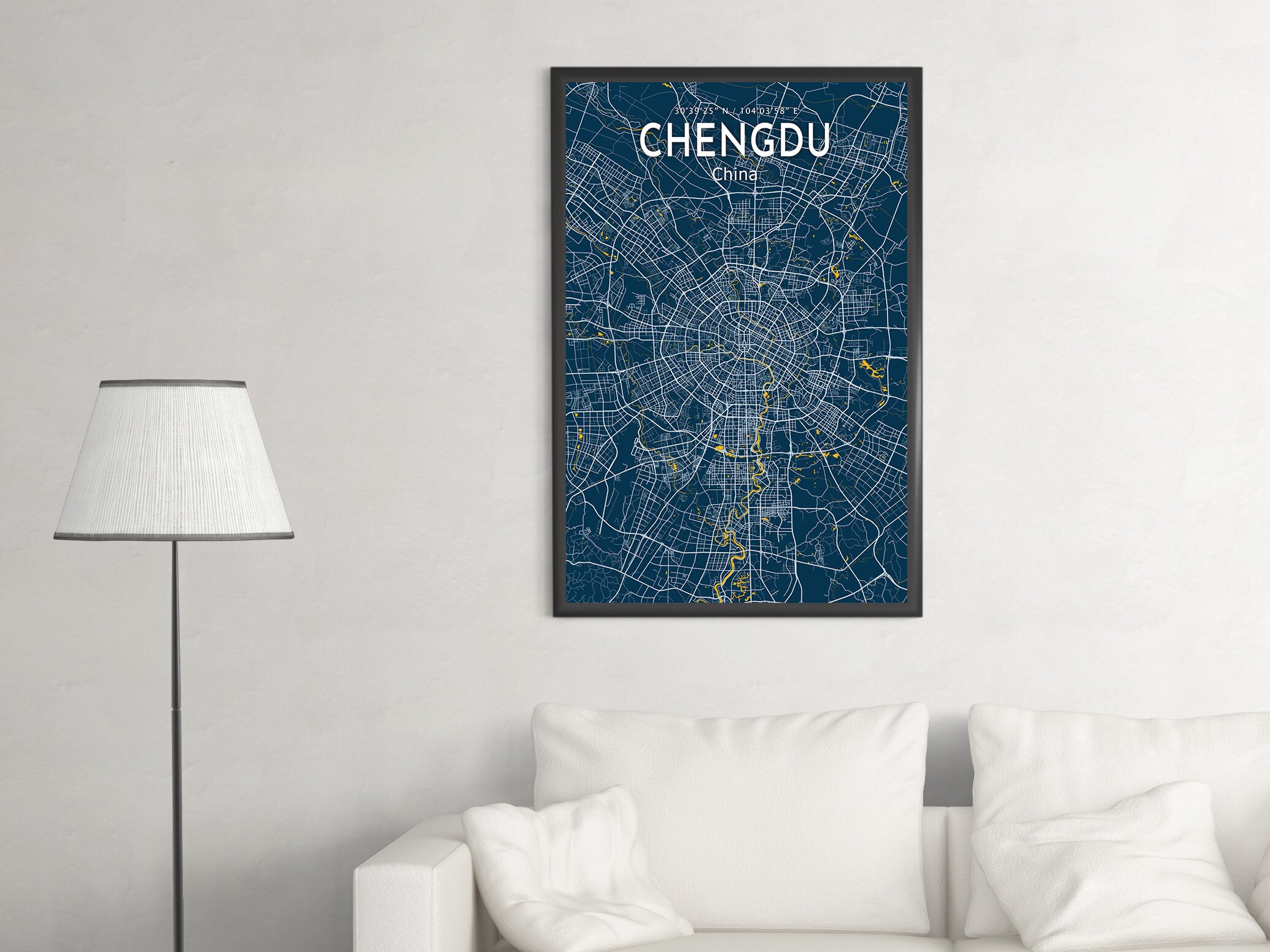 Chengdu Blue Map Poster Chengdu City Modern Map Print - Etsy
