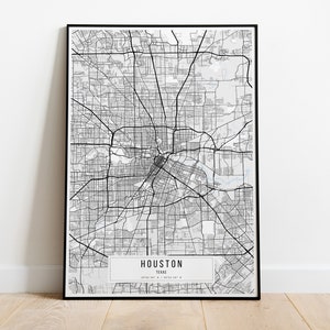 Houston Map Poster, Houston City White Map Poster, Houston City Sign ...