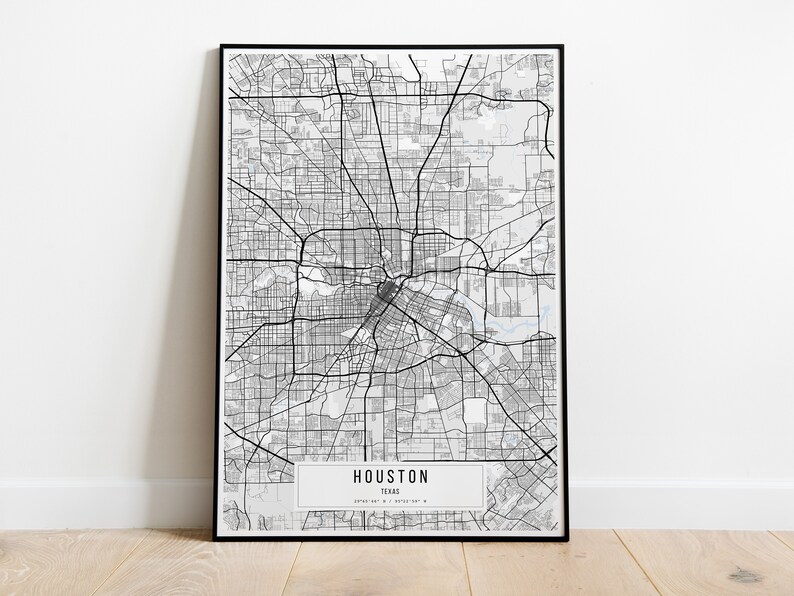 Houston Map Poster Houston City White Map Poster Houston - Etsy