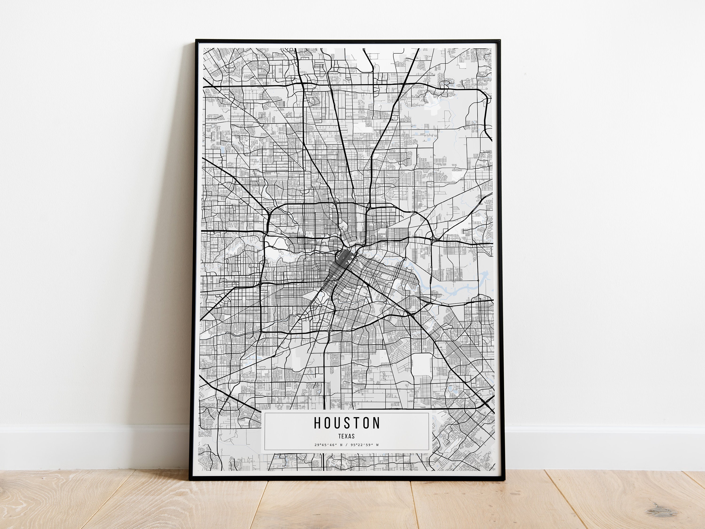 Houston Map Poster Houston City White Map Poster Houston - Etsy