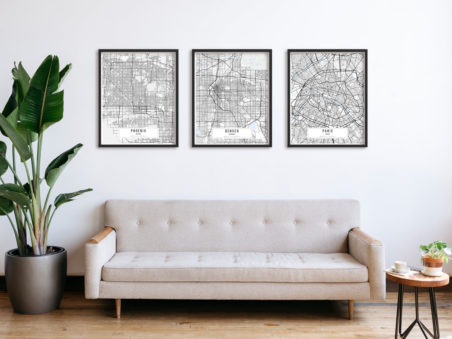 Personalized Map Print Set of Three Any City Map Print - Etsy