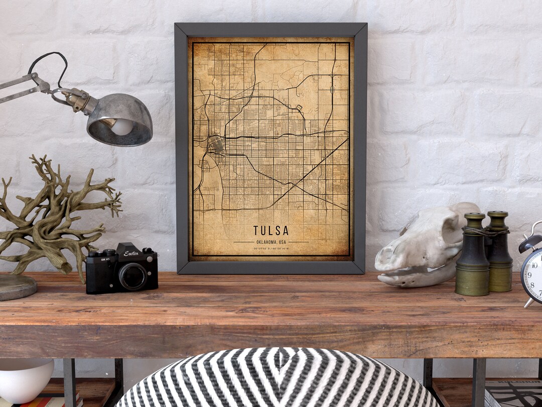 Tulsa Vintage Map Poster, Tulsa Old Map, Grunge Tulsa Map, Oklahoma Old ...