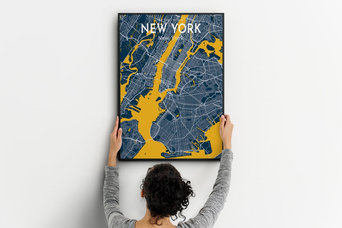 New York Map New York Map Poster New York Blue Map Poster - Etsy