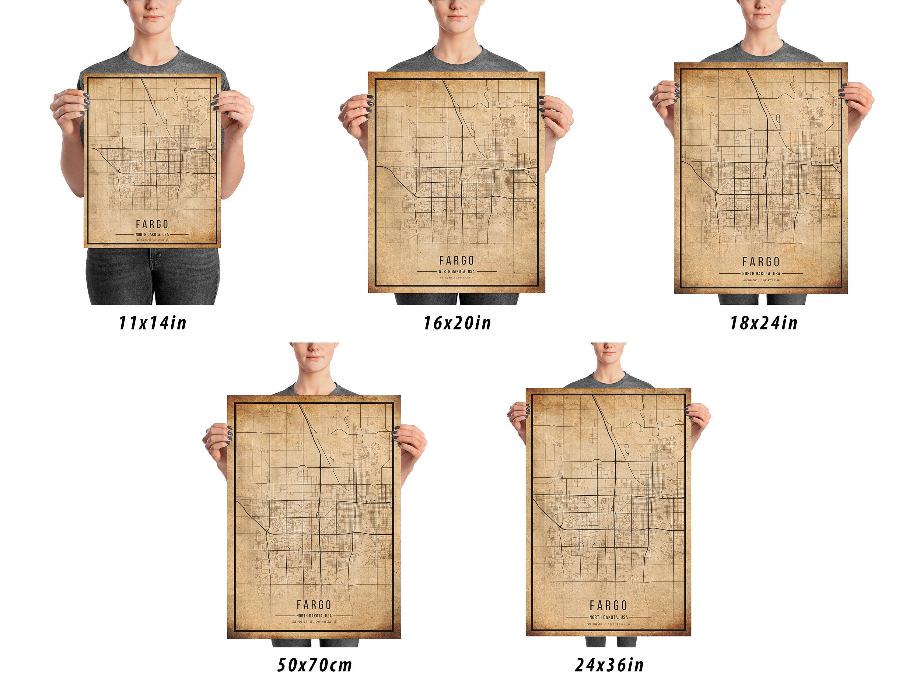 Fargo Vintage Map Poster Fargo Old Map Grunge Fargo Map | Etsy