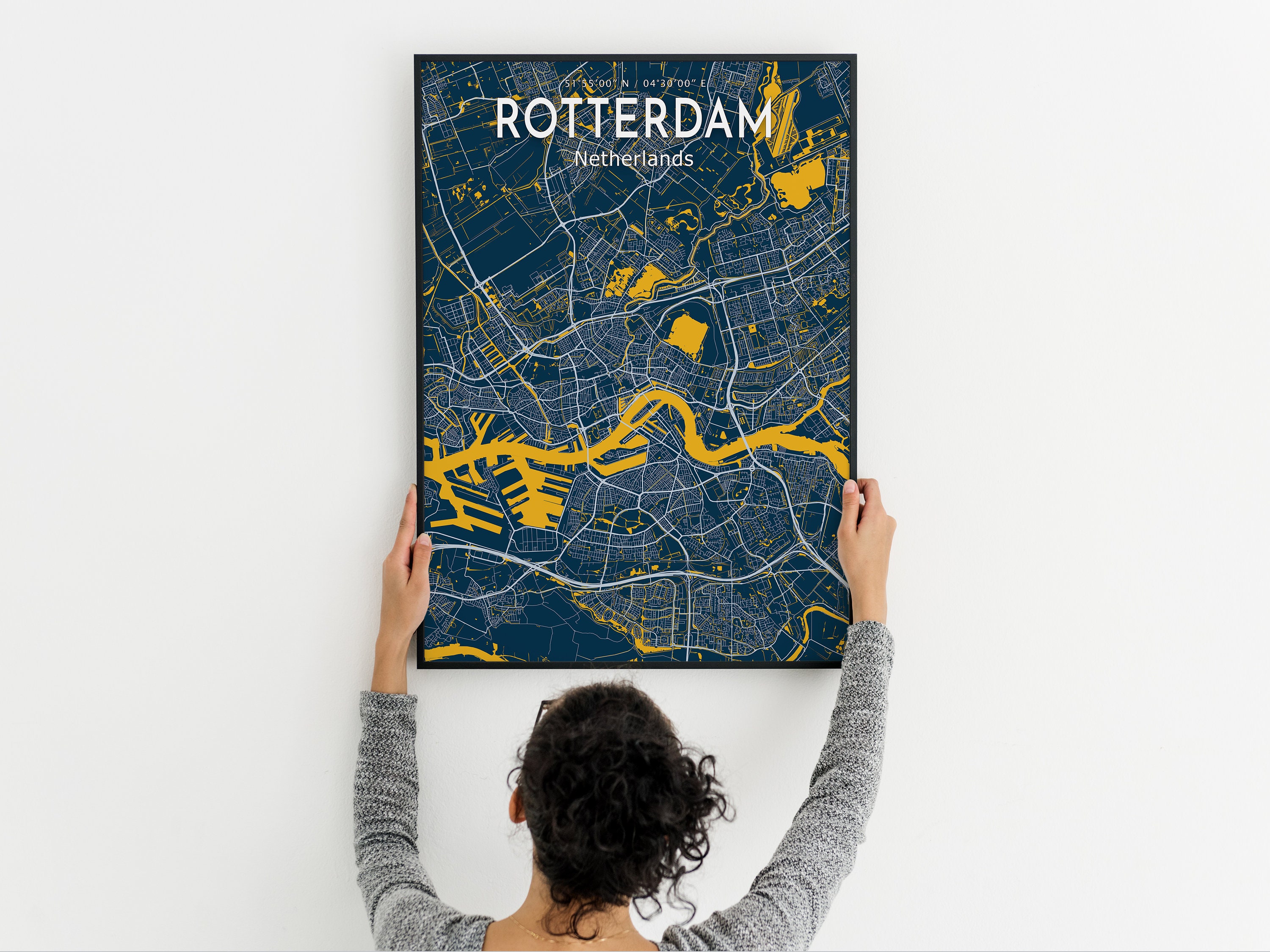 Rotterdam Blue Map Poster Rotterdam City Blue Map Poster | Etsy