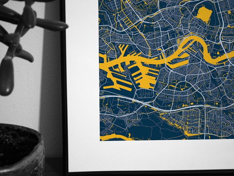 Rotterdam Blue Map Poster Rotterdam City Blue Map Poster | Etsy