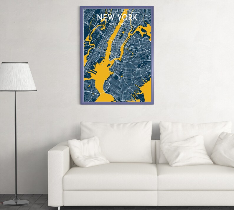 New York Map New York Map Poster New York Blue Map Poster - Etsy