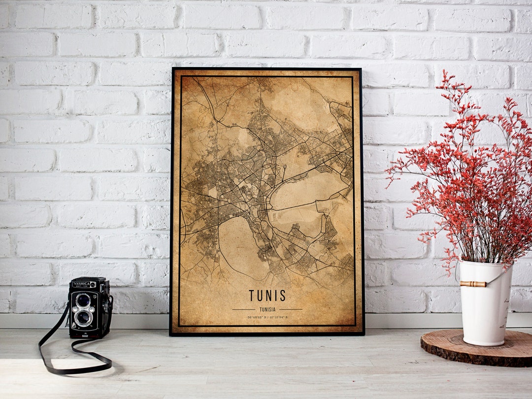 Tunis Vintage Map Poster, Tunis Old Map, Grunge Tunis Map, Tunis Old ...