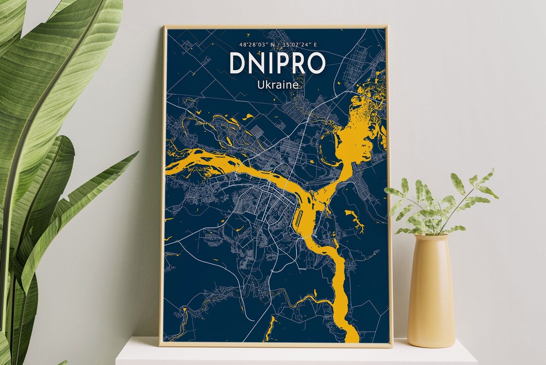 Dnipro Blue Poster City Map Print Dnipro City Sign Ukraine Map Canvas ...