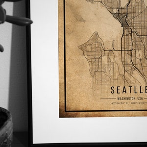 Seattle Vintage Map Poster, Seattle Old Map, Grunge Seattle Map ...