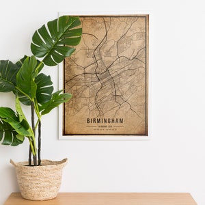 Birmingham Vintage Map Poster, Birmingham Old Map, Grunge Birmingham ...