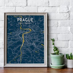 Prague Blue Map Poster, Prague City Blue Map Poster, Prague City Sign ...