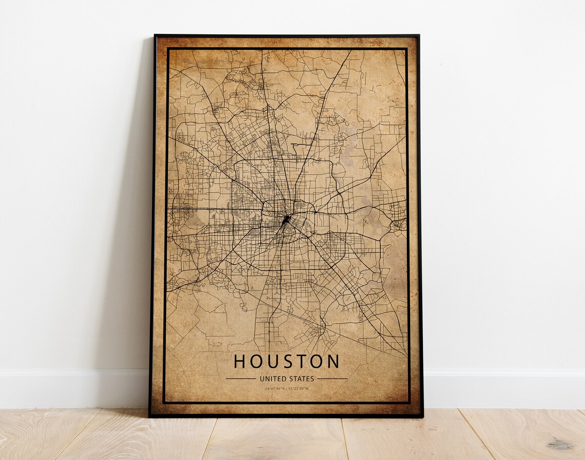 Houston Vintage Map Poster Houston Old Map Grunge Houston - Etsy