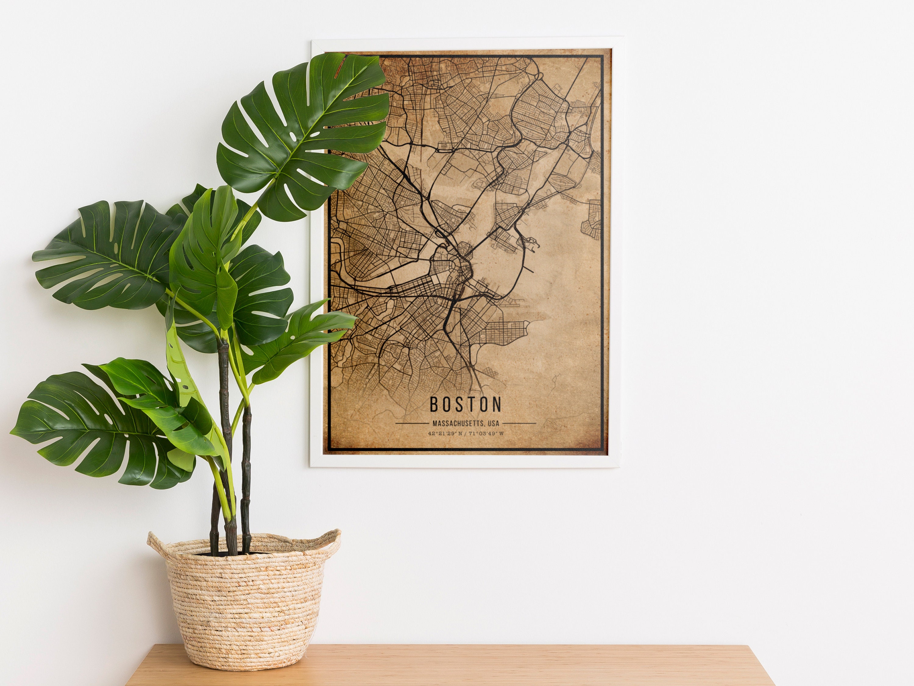 Boston Vintage Map Poster Boston Old Map Grunge Boston Map | Etsy