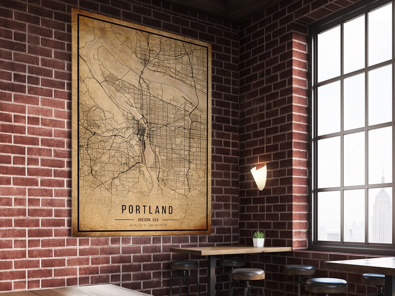 Portland Vintage Map Poster Portland Old Map Grunge Portland - Etsy
