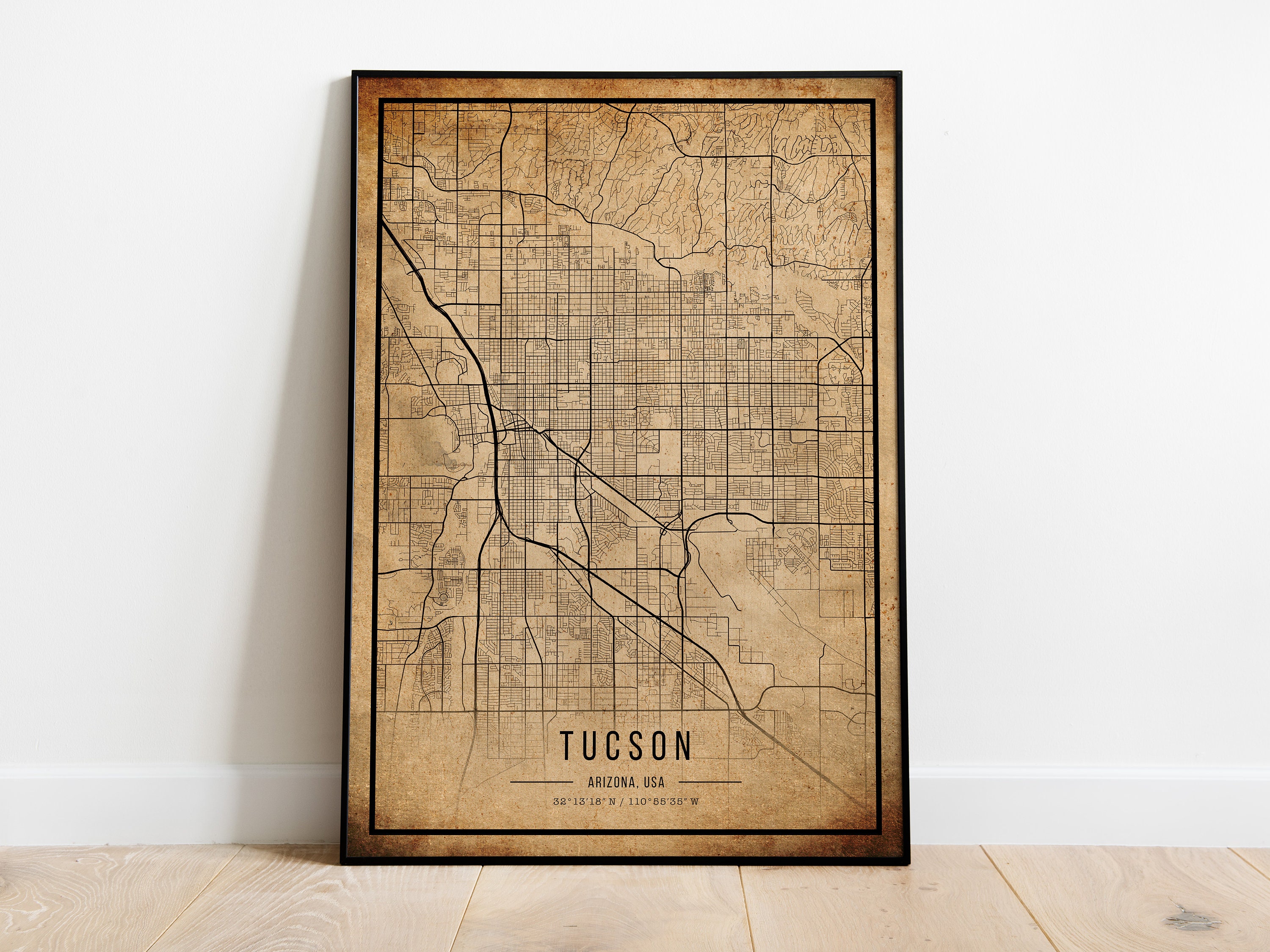 Tucson Vintage Map Poster Tucson Old Map Grunge Tucson Map | Etsy