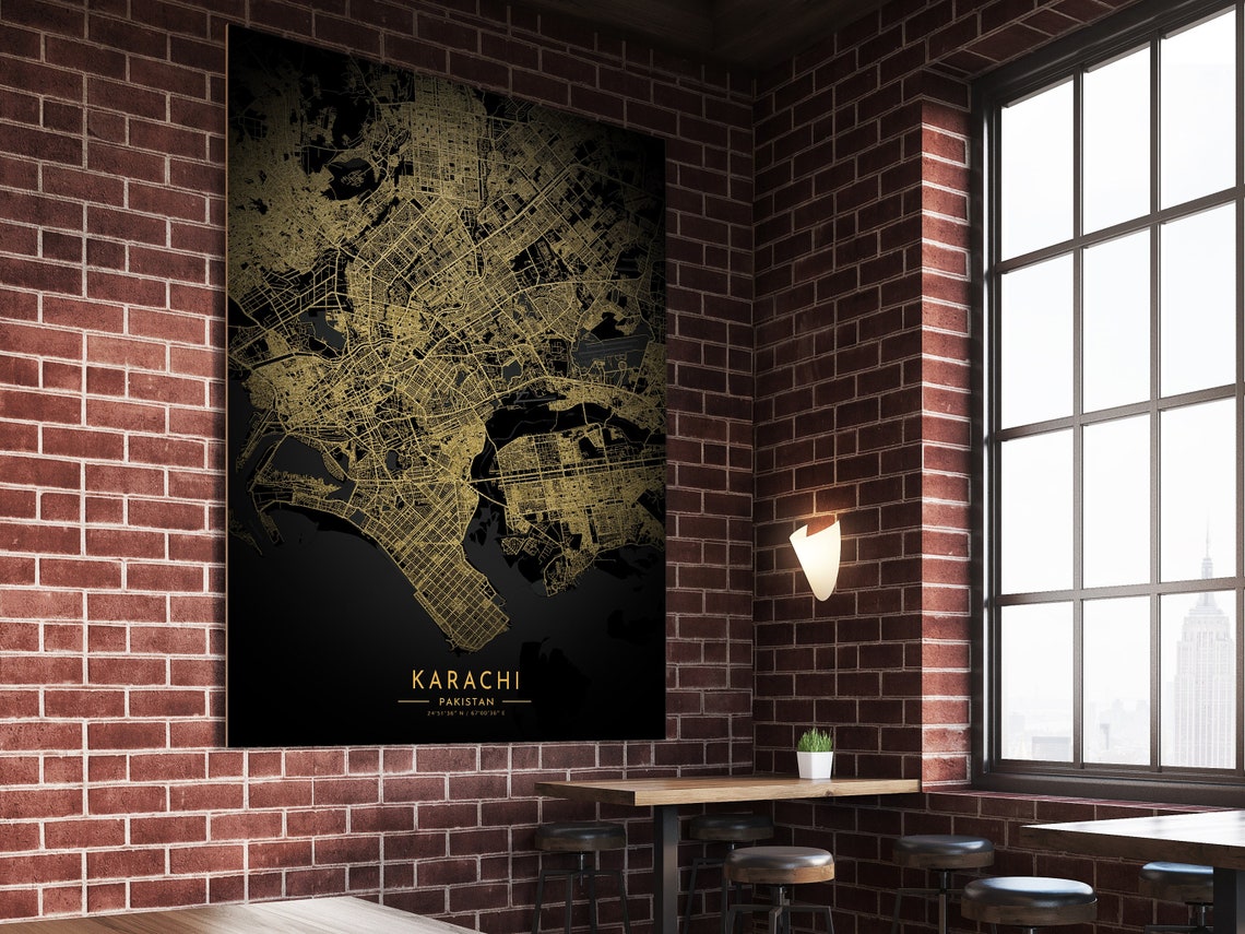 Karachi Map Poster Karachi City Gold Map Poster Karachi - Etsy