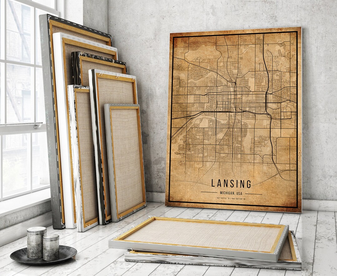Lansing Vintage Map Poster, Lansing Old Map, Grunge Lansing Map ...
