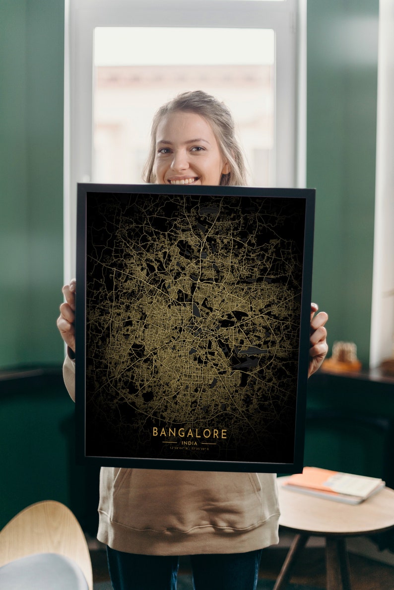 Bangalore India Map Poster: Gold & Black City Map Art - Etsy