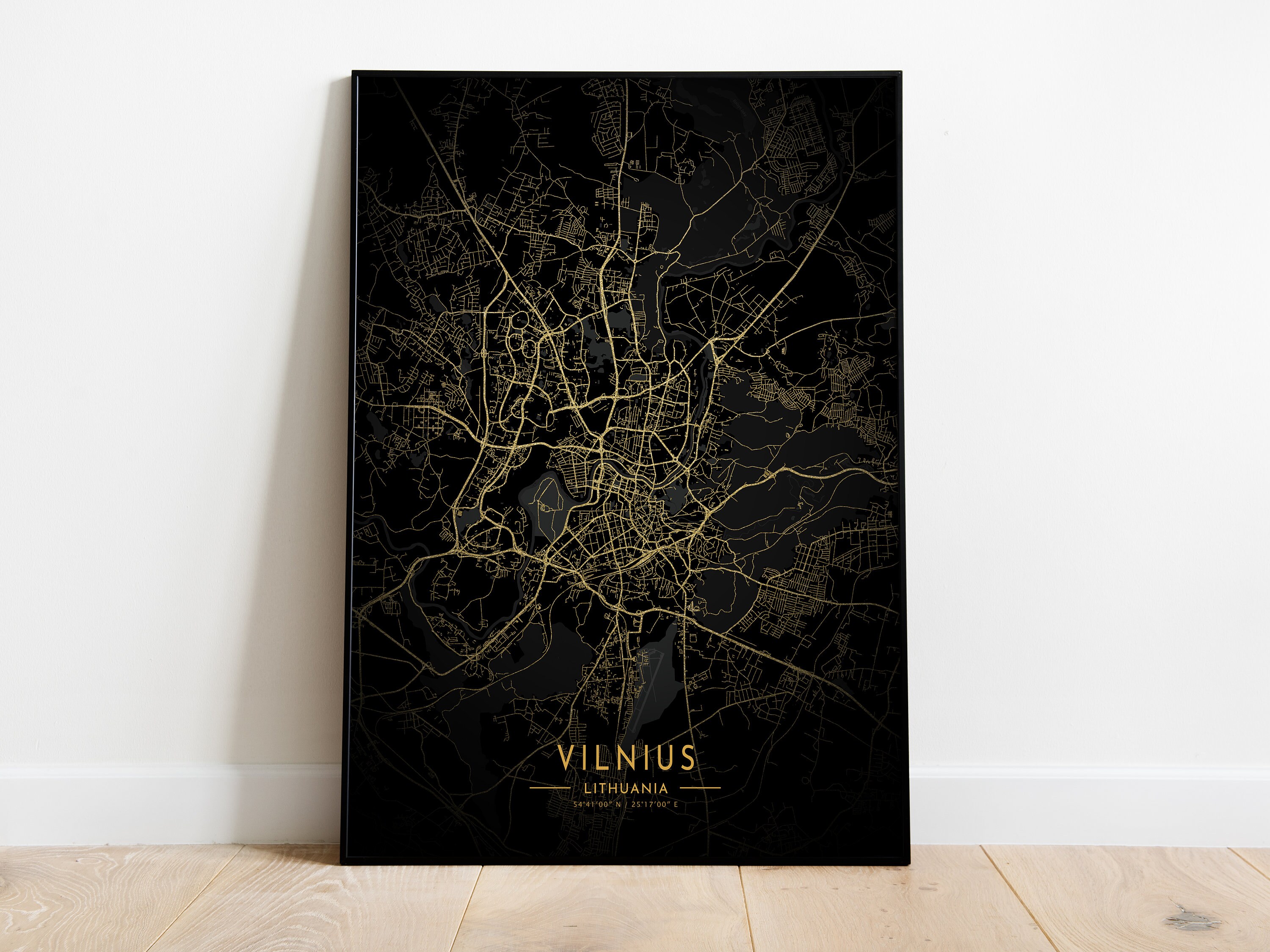 Vilnius Map Poster: Gold City Map of Lithuania - Etsy