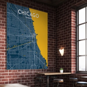 Chicago Blue Map Poster, Chicago City Blue Map Poster, Chicago City ...