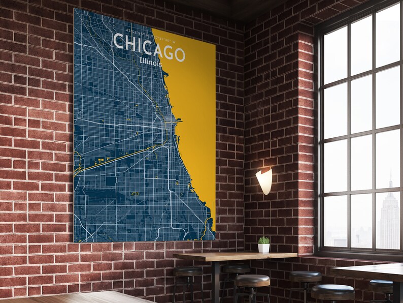 Chicago Blue Map Poster Chicago City Blue Map Poster Chicago | Etsy