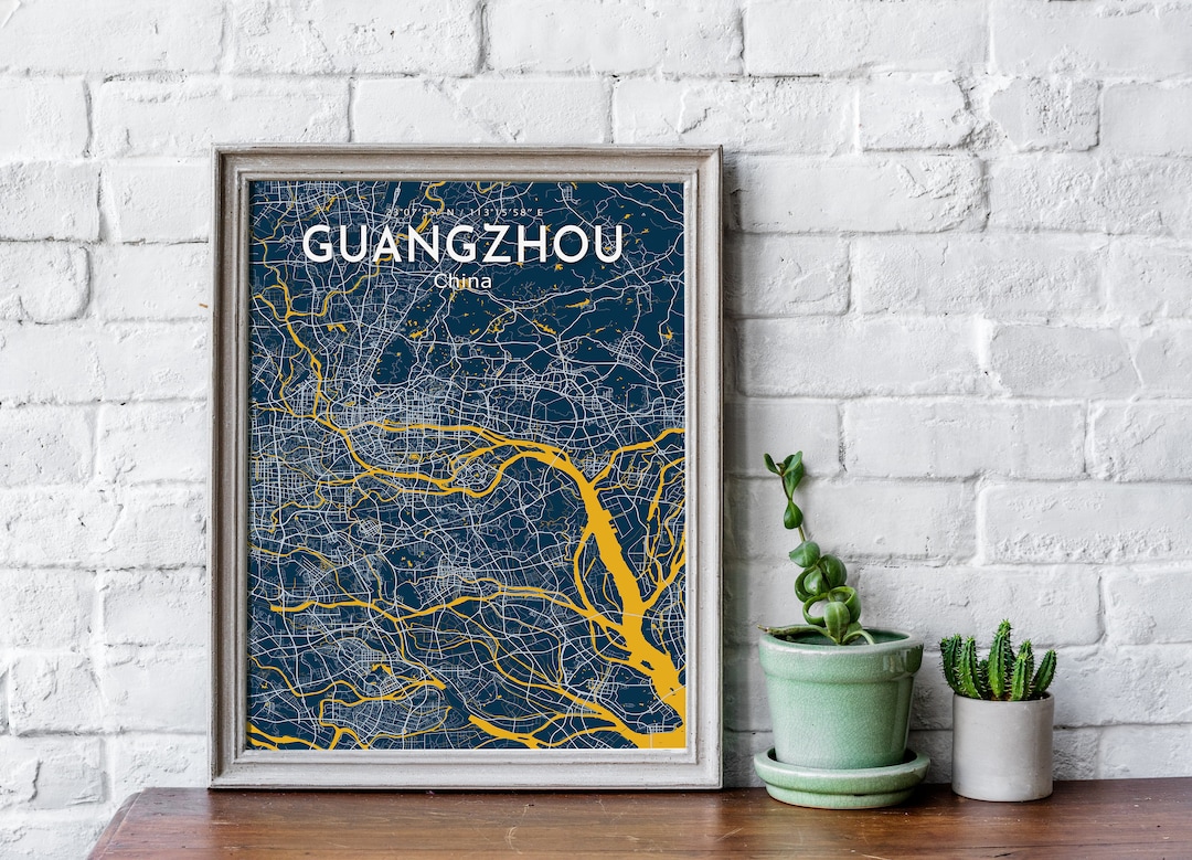 Guangzhou Blue Map Poster Modern Map Print City Sign China Canvas Print ...